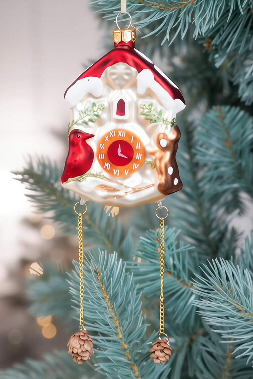 Ёлочная игрушка часы 'за полночь', стекло, 12 см, Winter Deco 5030094