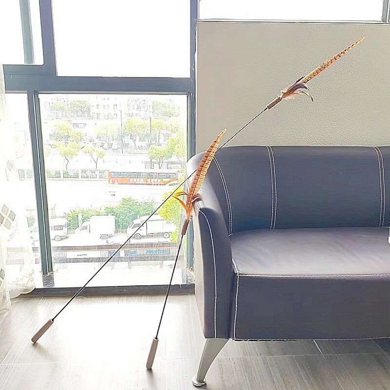 Товары для домашних животных игрушка для кошек Супер длинная Удочка перо фазана/страусиное перо кошка палочка