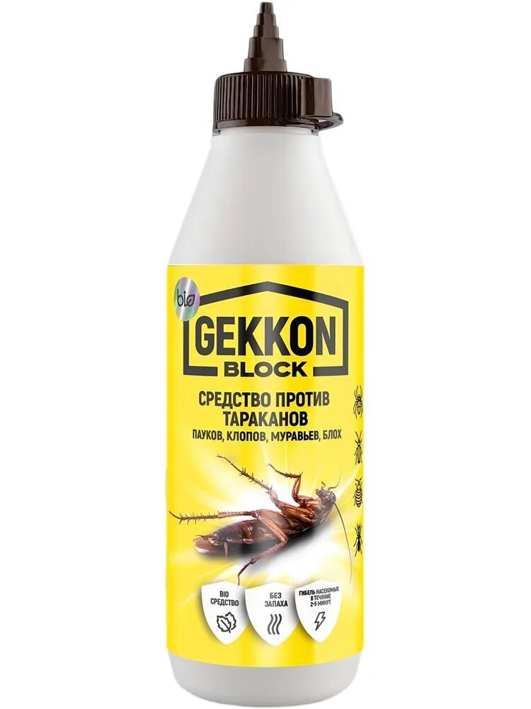 Дуст GEKKON BLOCK, от тараканов, муравьёв и рыжих насекомых, флакон-дустер, 500мл