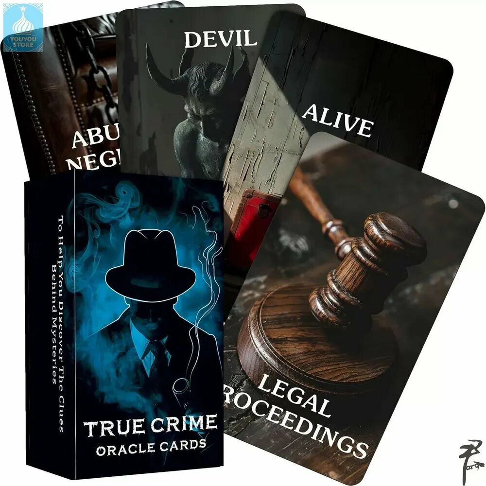 Таро "True Crime Oracle Deck" с 80 психологическими картами, размером 12х7 см, для новичков в мире тарологии. Упаковано в коробку, что делает его идеальным подарком.