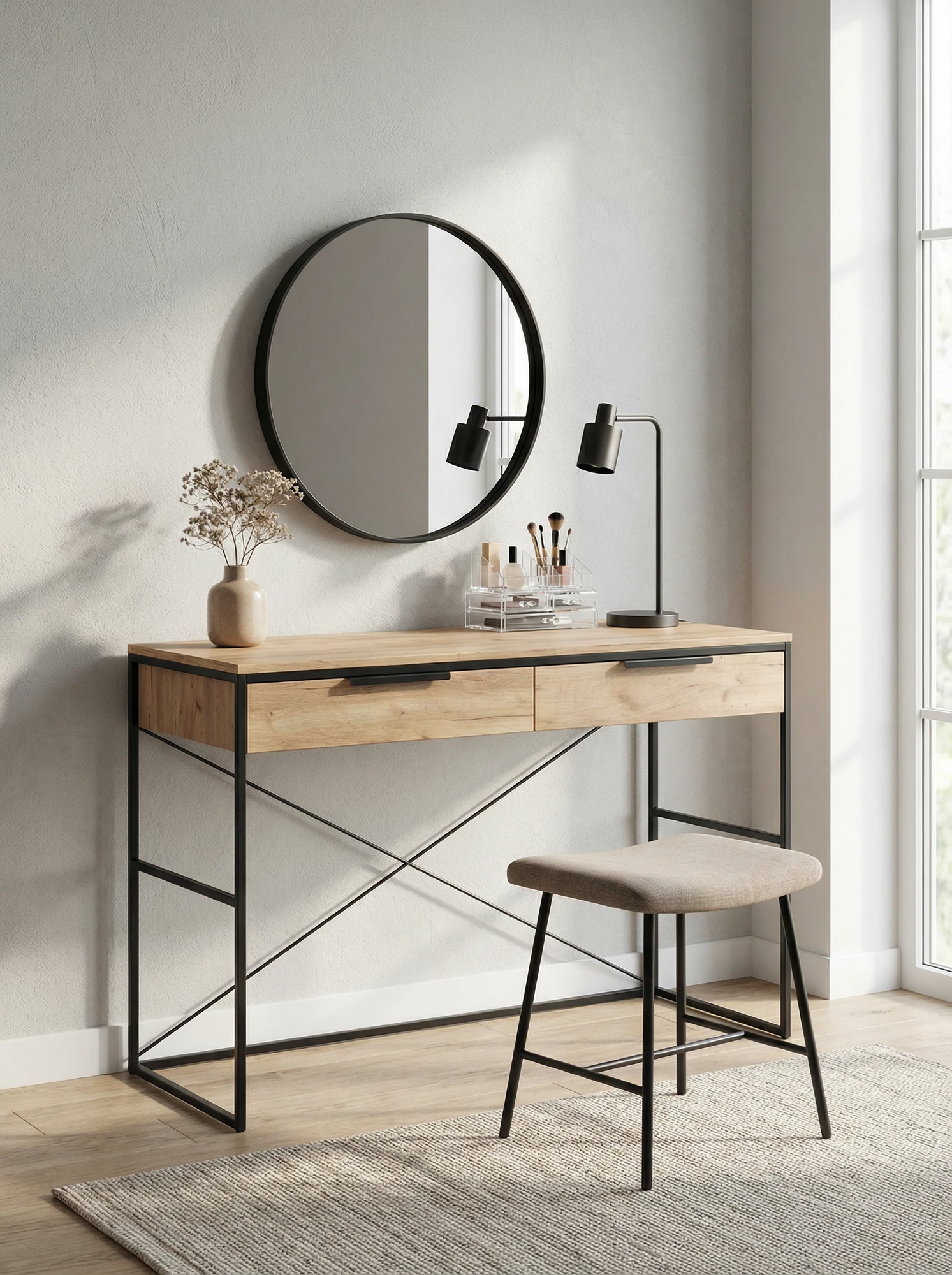 Туалетный столик для спальни с ящиками Норд, 120 х 45.7 см, Дуб золотой