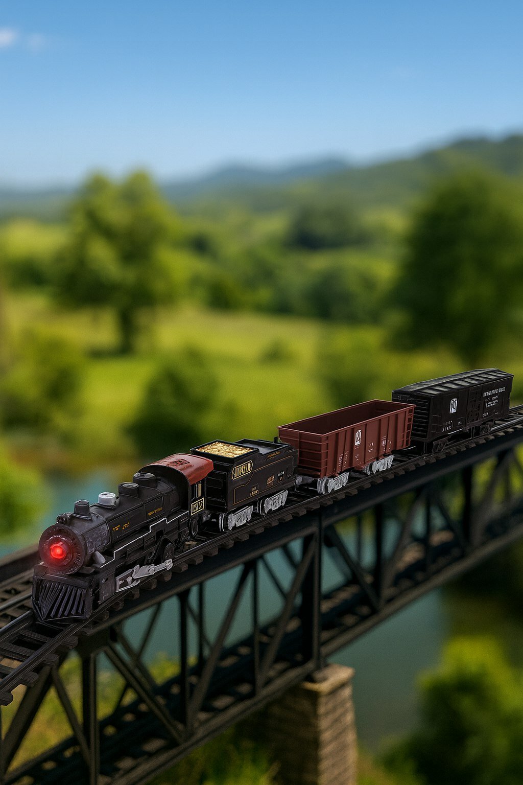 Железная дорога Fenfa с паром на пульте управления, свет, звук - 1613G