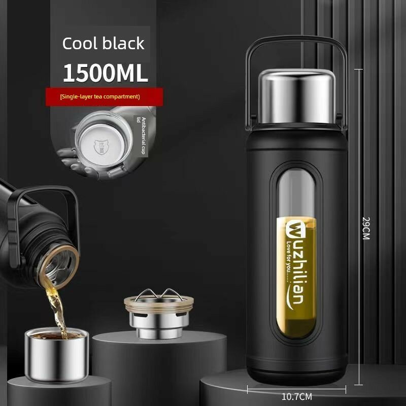 Большая термостойкая стеклянная кружка для мужчин, походный котелок, портативная чайная кружка с разделением на чай и