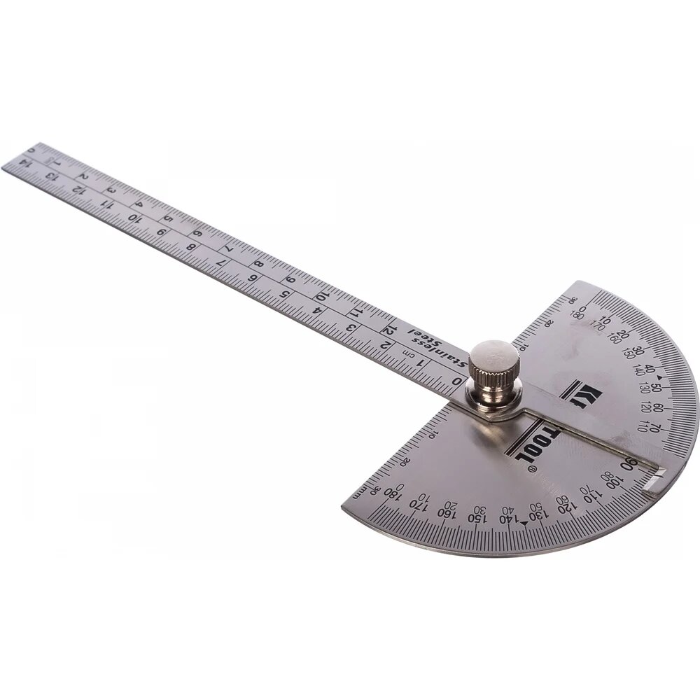 Транспортир с линейкой KRAFTOOL Protractor из нержавеющей стали, 145 мм 34290, профессиональный угломер‑транспортир — фото 1