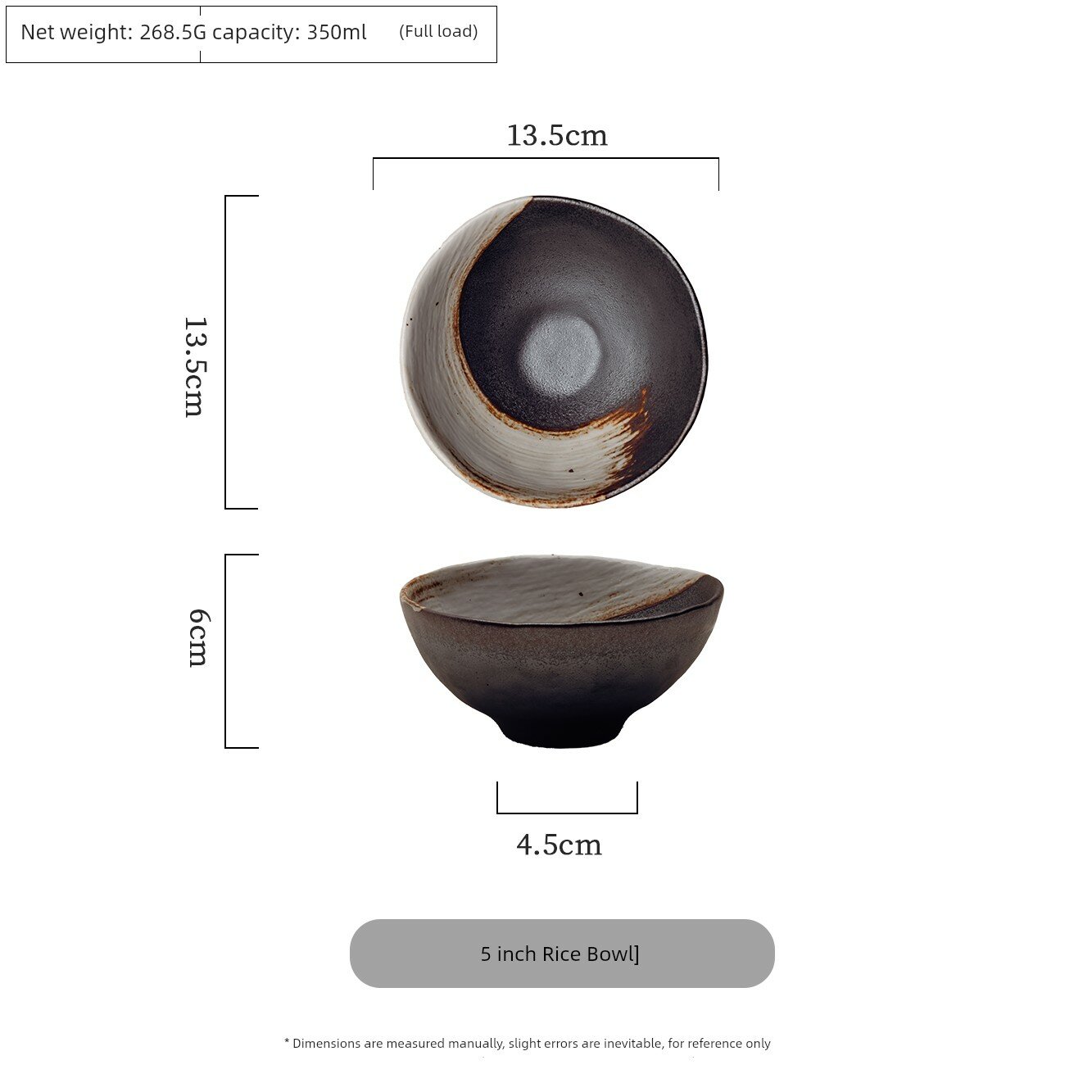 Ручная керамика 5 дюймов, грубая глина, миска для риса, супа или небольших порций, прочная и экологичная посуда