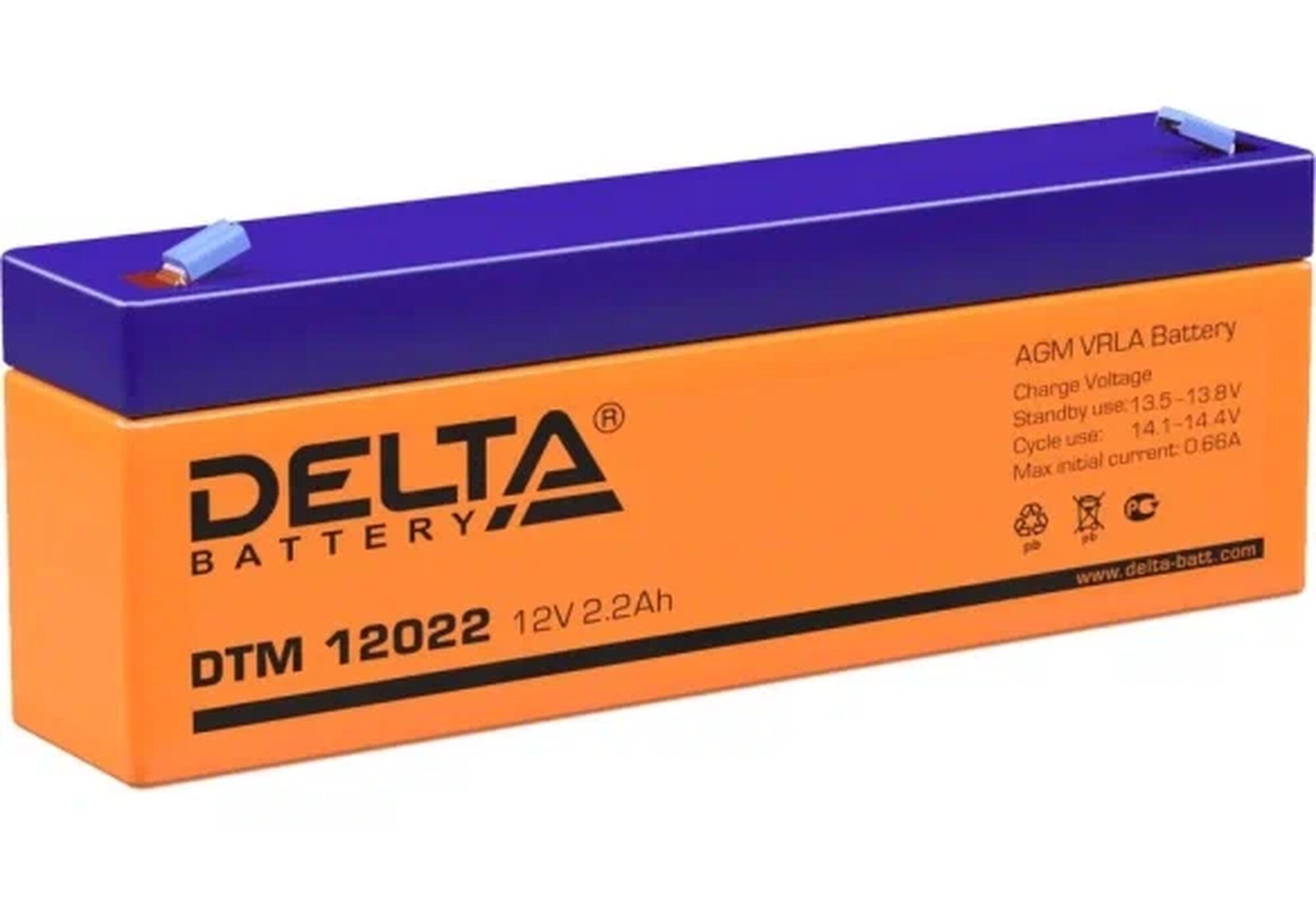 Аккумуляторная батарея Delta DTM 12022, для ИБП, 12 В, 2,2 Ач, оранжевая