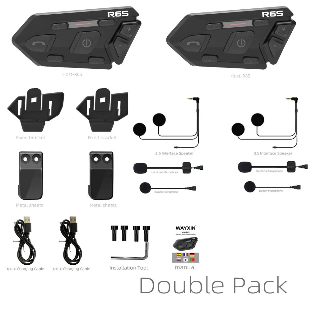 Мотогарнитура WAYXIN R6s Double Pack, Bluetooth 5.0