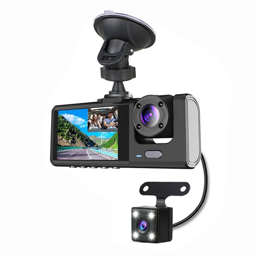 Камера Приборной панели автомобиля с Тройным Объективом, Регистратор Заднего Вида Передней кабины, Простая Установка, 3-Канальный Автомобильный Видеорегистратор с разрешением 1080P, Обновление Камеры Приборной панели