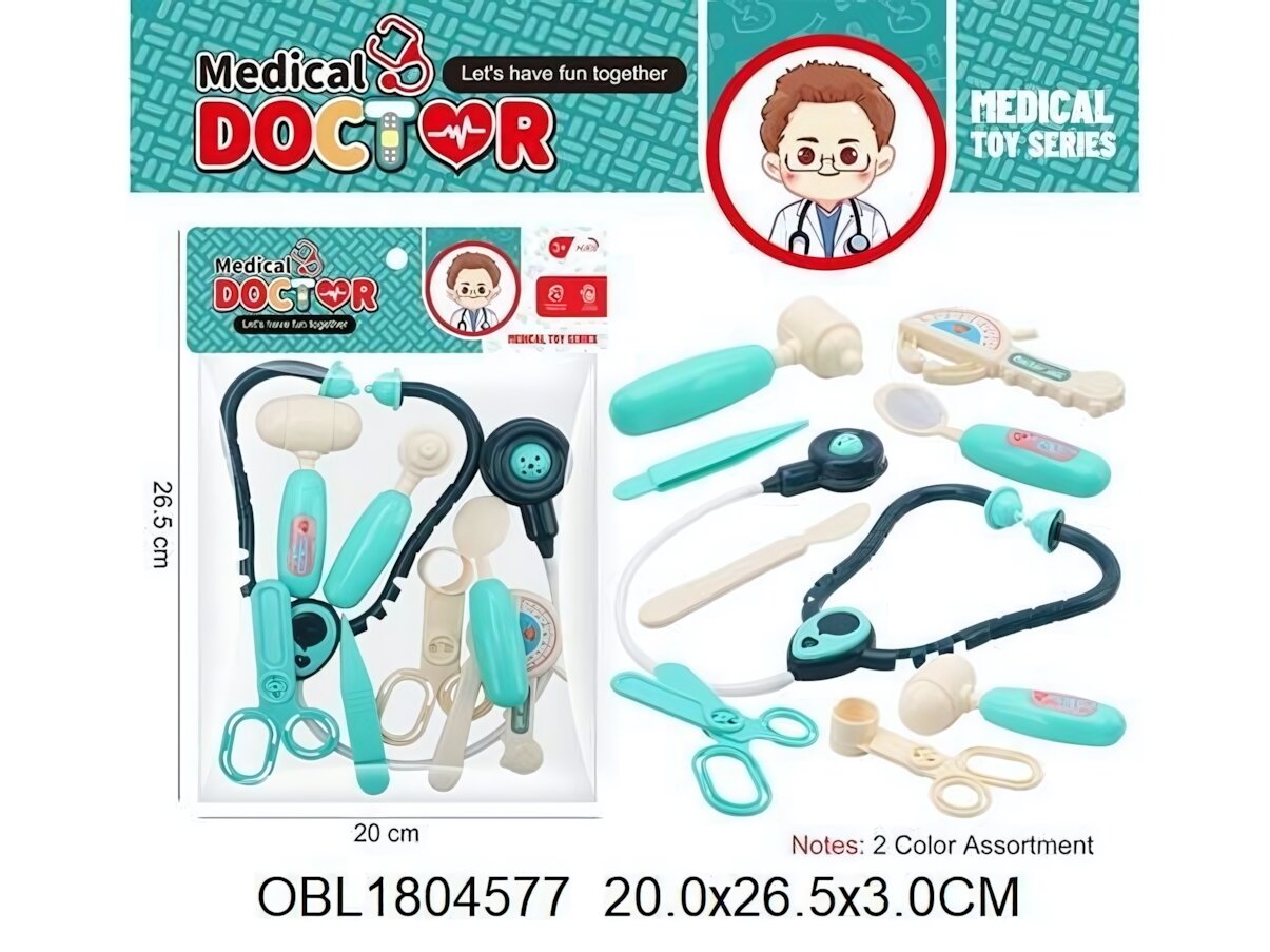 Игровой набор доктора "Medical DOCTOR" 9 предметов, пластик, для детей, цвета в ассортименте (один товар случайного цвета)
