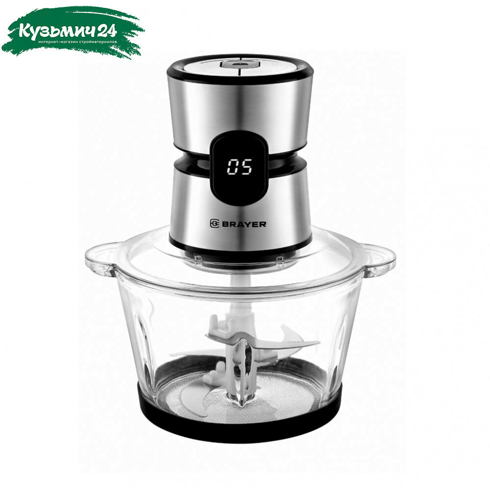 Измельчитель Brayer BR1409 800 Вт, стеклянная чаша 2 л, LED дисплей, 4 лезвия из нержавеющей стали