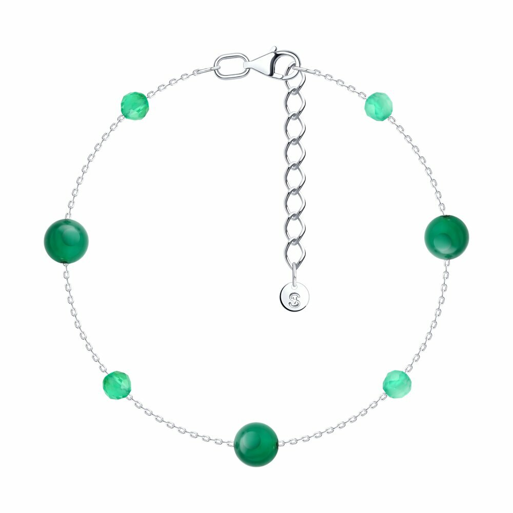 Браслет, серебро, 925 проба, родирование, агат