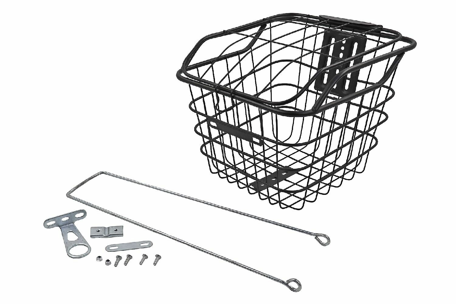 Корзина передняя с крепежом, усиленная (метал. проволока) с крышкой, черная
