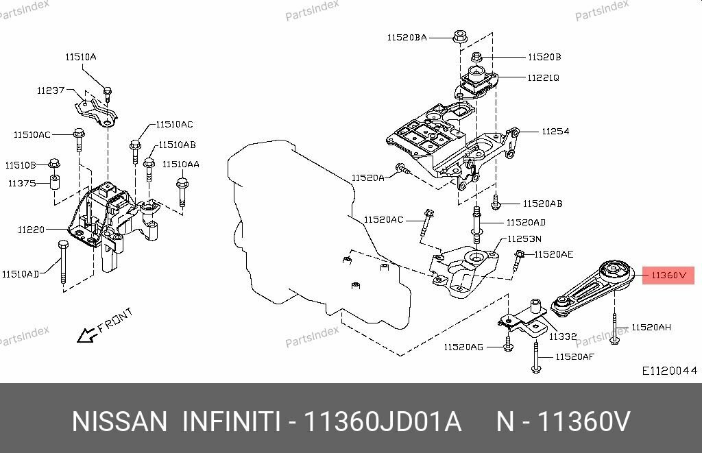 Опора двигателя задняя, NISSAN 11360JD01A