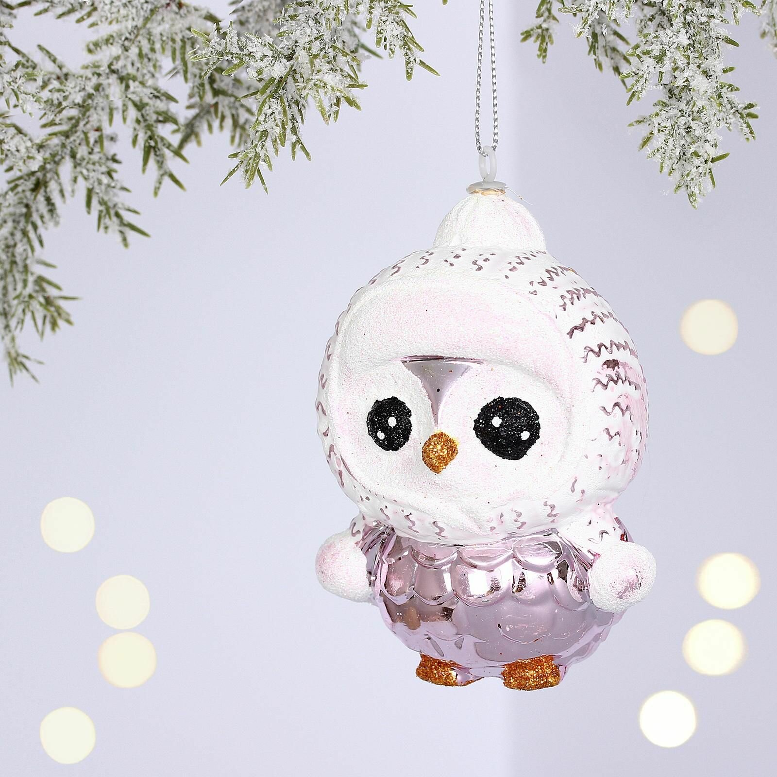 Елочная игрушка Серпантин Чудной пингвин, 7х5х10 см, розовый