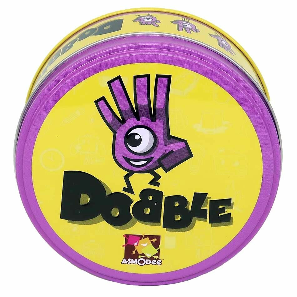 Dobble (Доббль) настольная игра на внимание и скорость, семейная развлекательная игра 55 карт в жестяной баночке для детей от 3 лет и взрослых, игра на реакцию