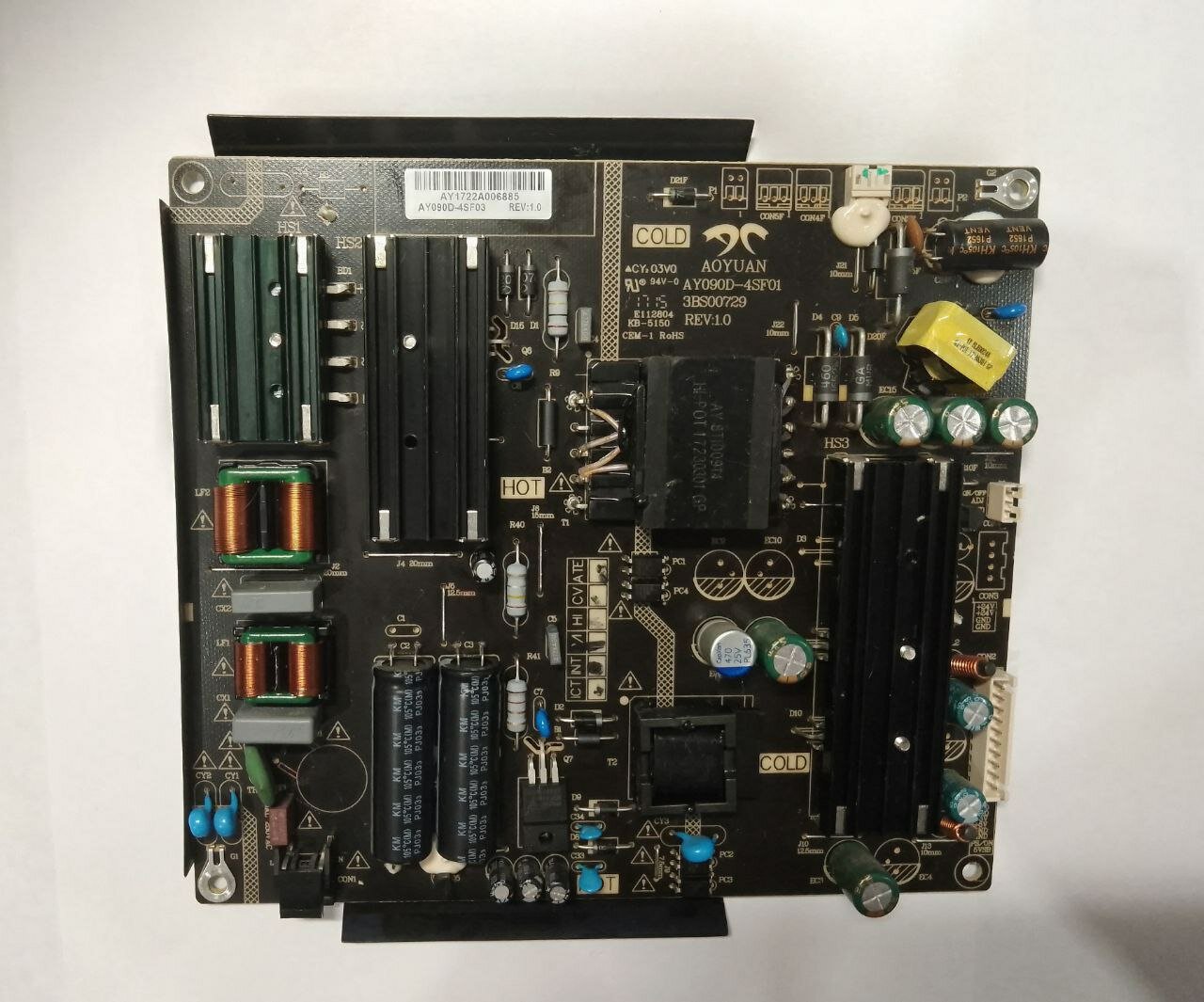 Блок питания (AOYUAN AY090D-4SF01 3BS00729 REV:1.0) (E112804 KB-5150 RoHS) телевизора Haier (LE43F1000U)