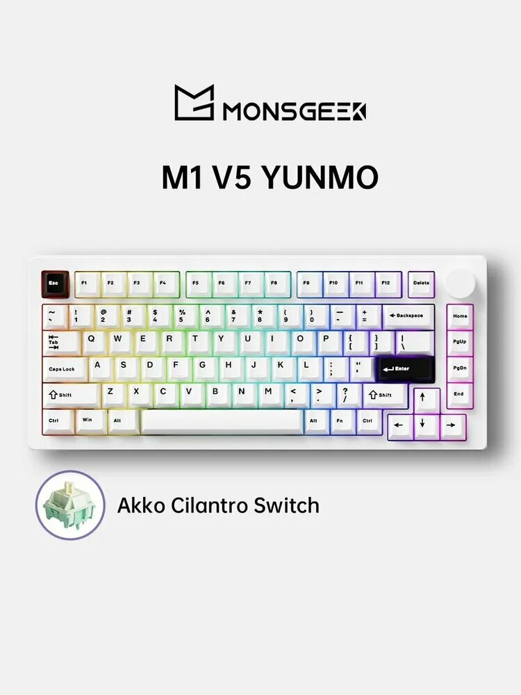 AKKO Игровая клавиатура беспроводная Многорежимная механическая клавиатура MonsGeek M1 V5 Облачная чернь с RGB-подсветкой, 82 клавиши, US-раскладка, с поддержкой горячей замены, (Akko Cilantro), Английская раскладка, белый, черно-серый