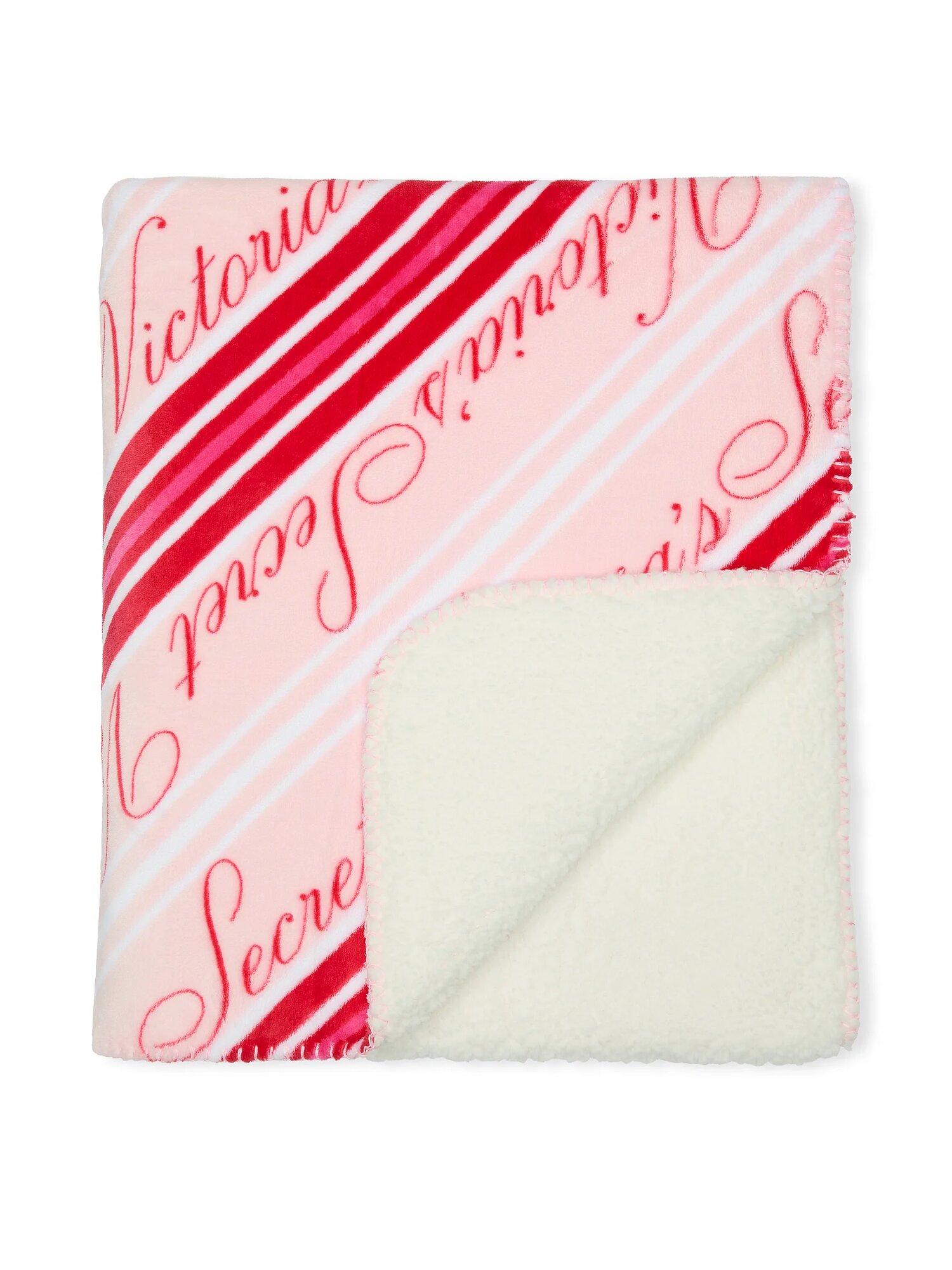 Плед Victoria's Secret бело-розовый в полоску Cozy Plush Blanket