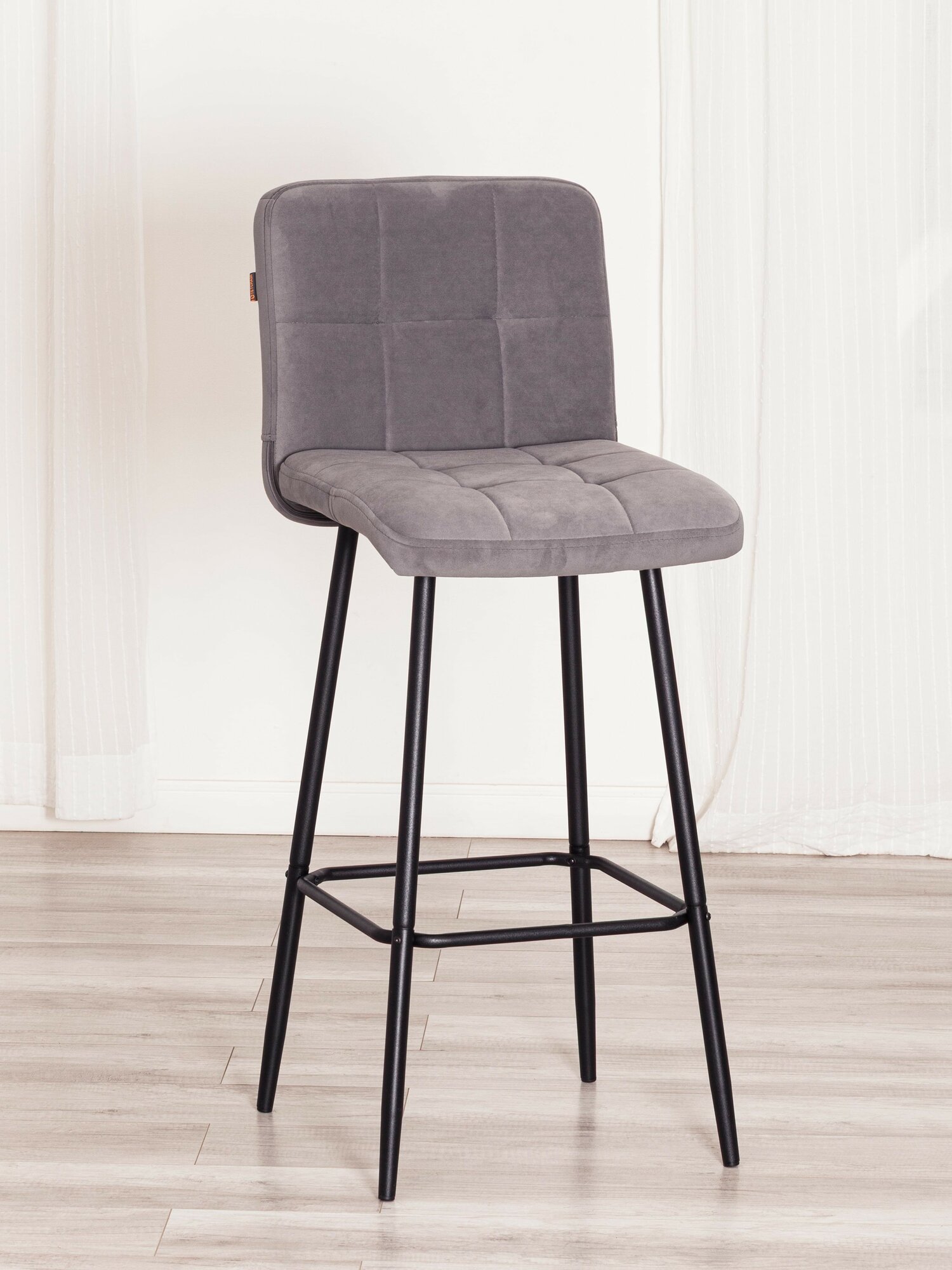 Барный стул со спинкой TetChair Medeo/Медео, 1 шт, велюр, серый