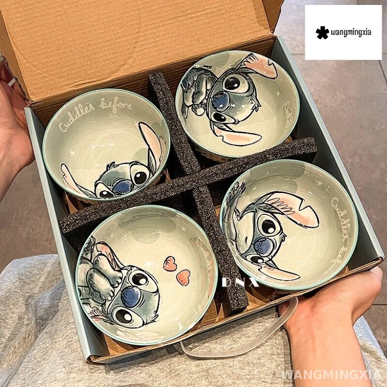 Набор 4 мисок Лило и Стич MINISO бестселлер，Мультяшные керамические чаши, детские подарки