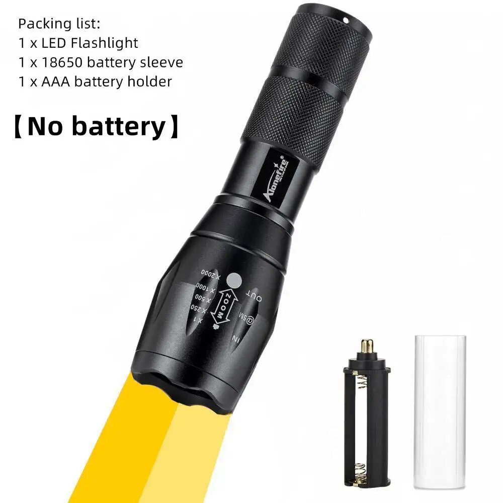 Многофункциональный Светодиодный Фонарь 2-в-1 С Зумом, Желто-оранжевый Свет, Мощный, Для Активного Отдыха, Рыбалки, Кемпинга