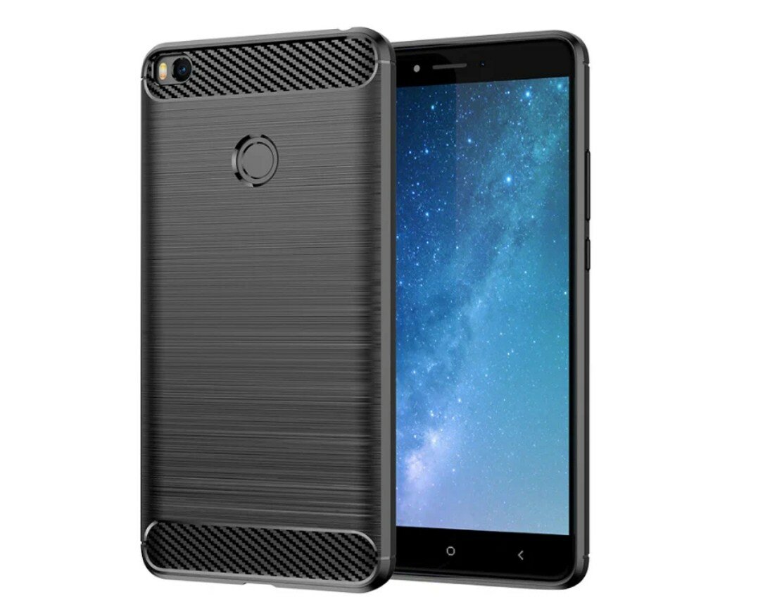 Чехол панель-бампер MyPads «Carbon» для Xiaomi Mi Max 2 из силикона с матовой отделкой «под карбон». Черный.