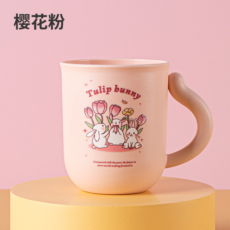Детская антипроломная чашка с набором, розовая с цветами сакуры с 3 кроликами, 440 мл, идеальный набор для общежития