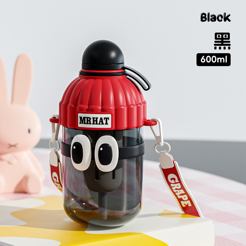 Новый модный пластиковый стакан для воды мультфильм детский соломинный стаканчик для девочек летом черная шляпа_600ml