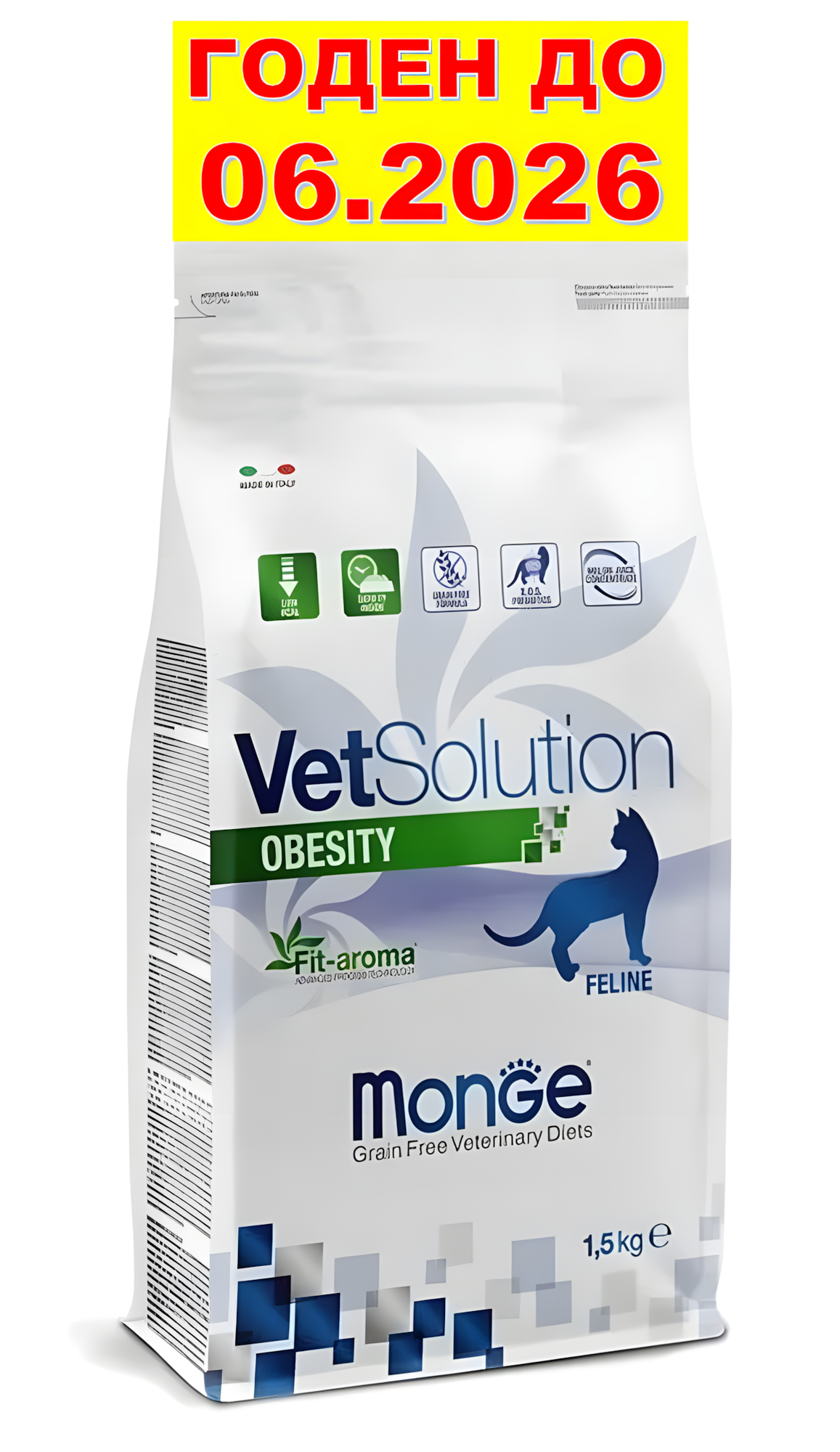 Сухой лечебный корм ля кошек с избыточным весом, Monge VetSolution Obesity Feline, 1,5 кг