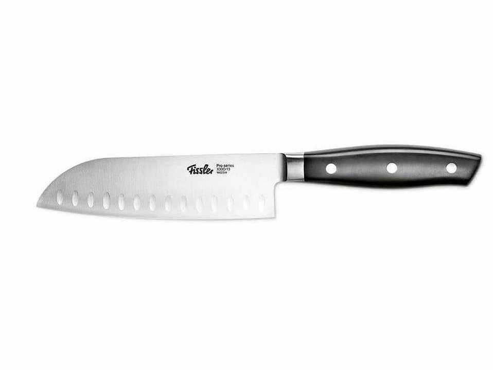Нож Fissler Pro Series Германия, оригинал, сантоку, профессиональный, кованный, с лезвием 16,5 см, чёрный