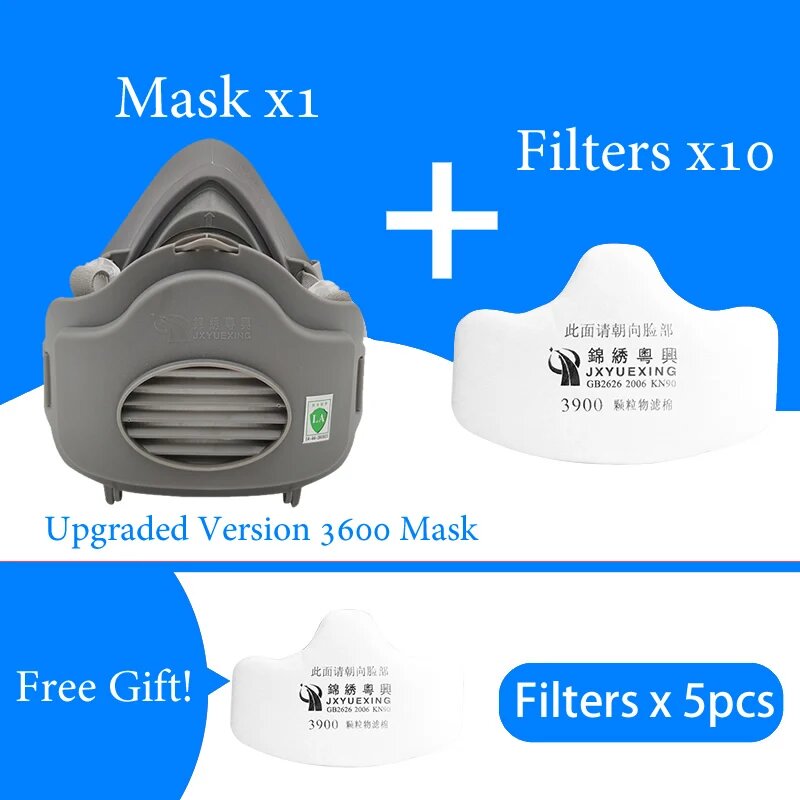 ELESESAFE Half Face Dustproof Respirator с 5 хлопковыми фильтрами 3600 Mask 10 filters