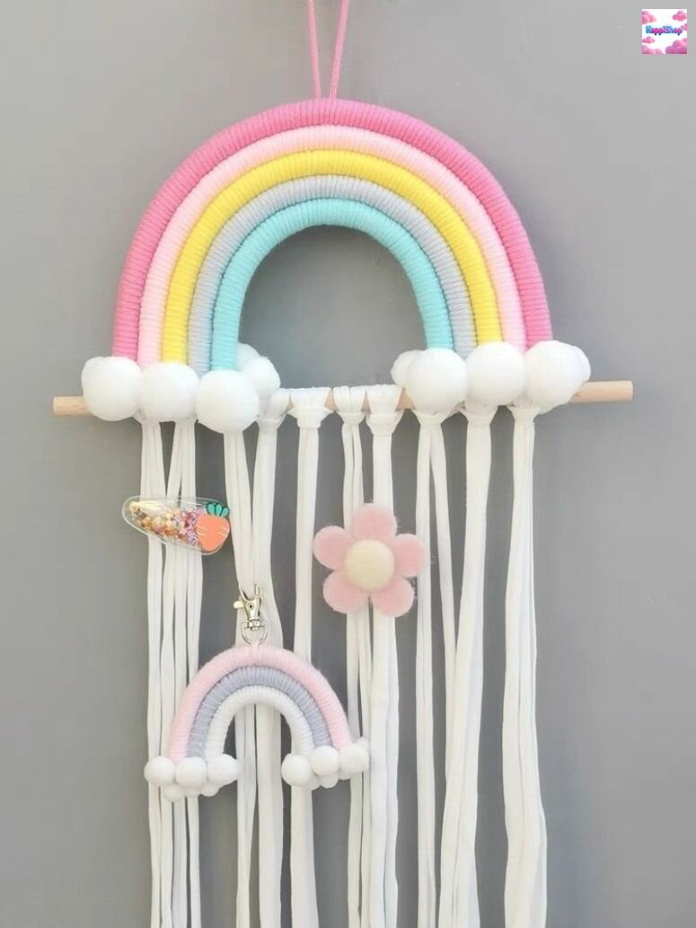 Держатель на стену для заколок радуга розовая