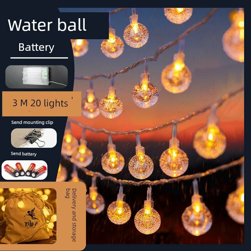 Кристаллические шаровые гирлянды с теплым светом, 3 м, 20 светодиодов, батарейное питание, с сумкой и батареями
