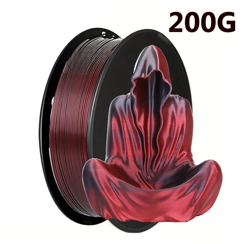 Нить PLA шелковая 1.75 мм, 200G, красный/черный