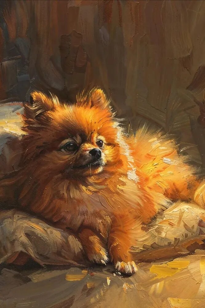 Алмазная Мозаика "Померанский Шпиц" 40x50 См Алмазная Вышивка / Картина Стразами Подарков / Украшения