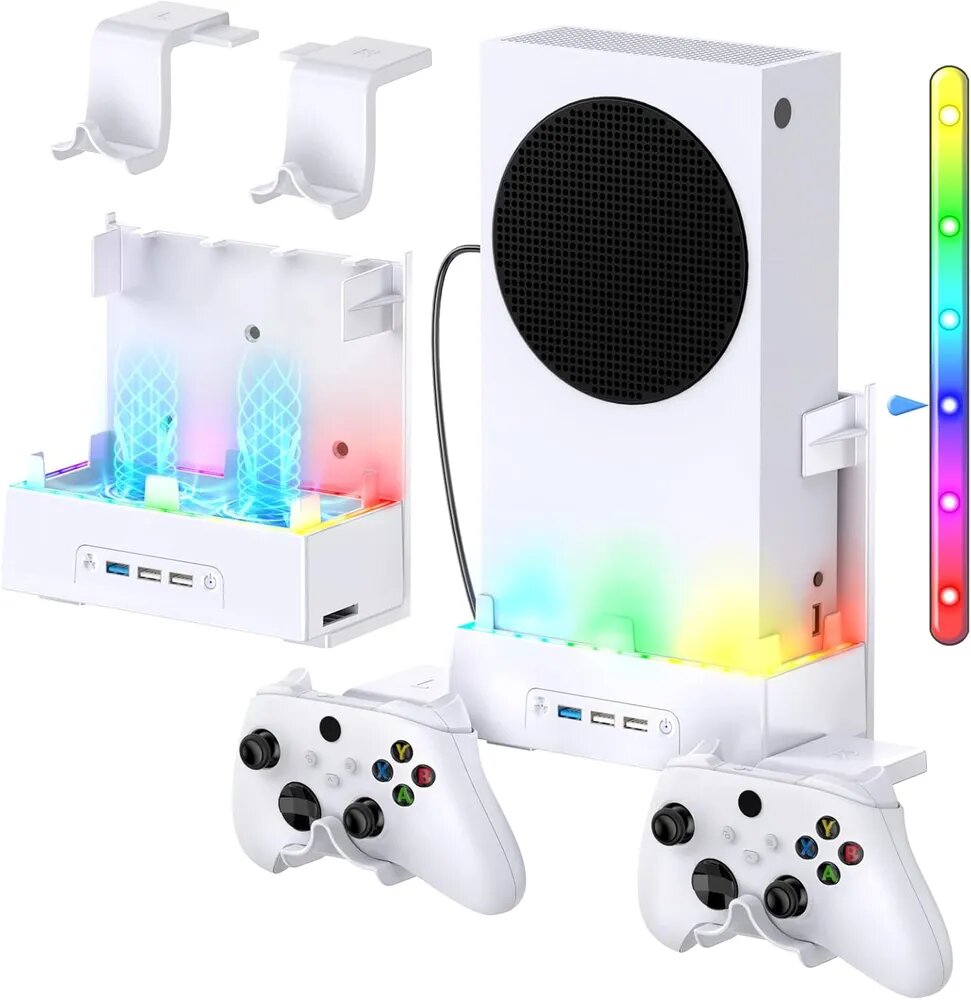 Настенный кронштейн для Xbox Series S с охлаждающим кронштейном, светодиодной лентой RGB, портом USB,