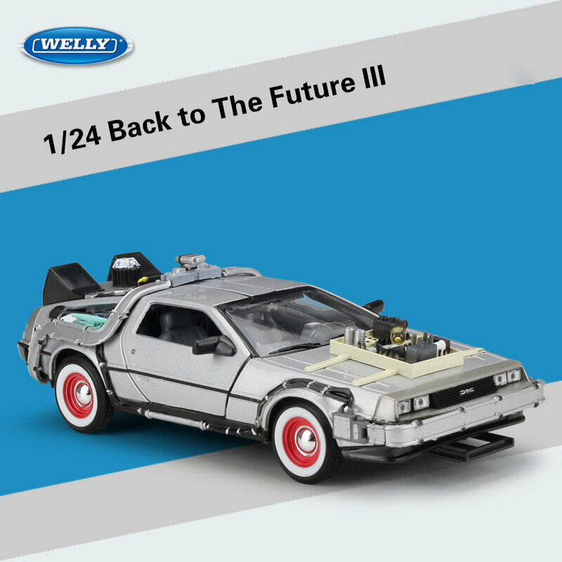 Машинка Welly DMC-12 "DeLorean Time Machine", 1:24, Имитационная модель легкосплавного автомобиля，Back to The Future