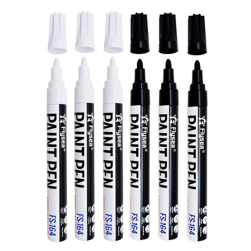 Черные/Белые Масляные Маркеры FS-164 Белый, 3Black and 3White