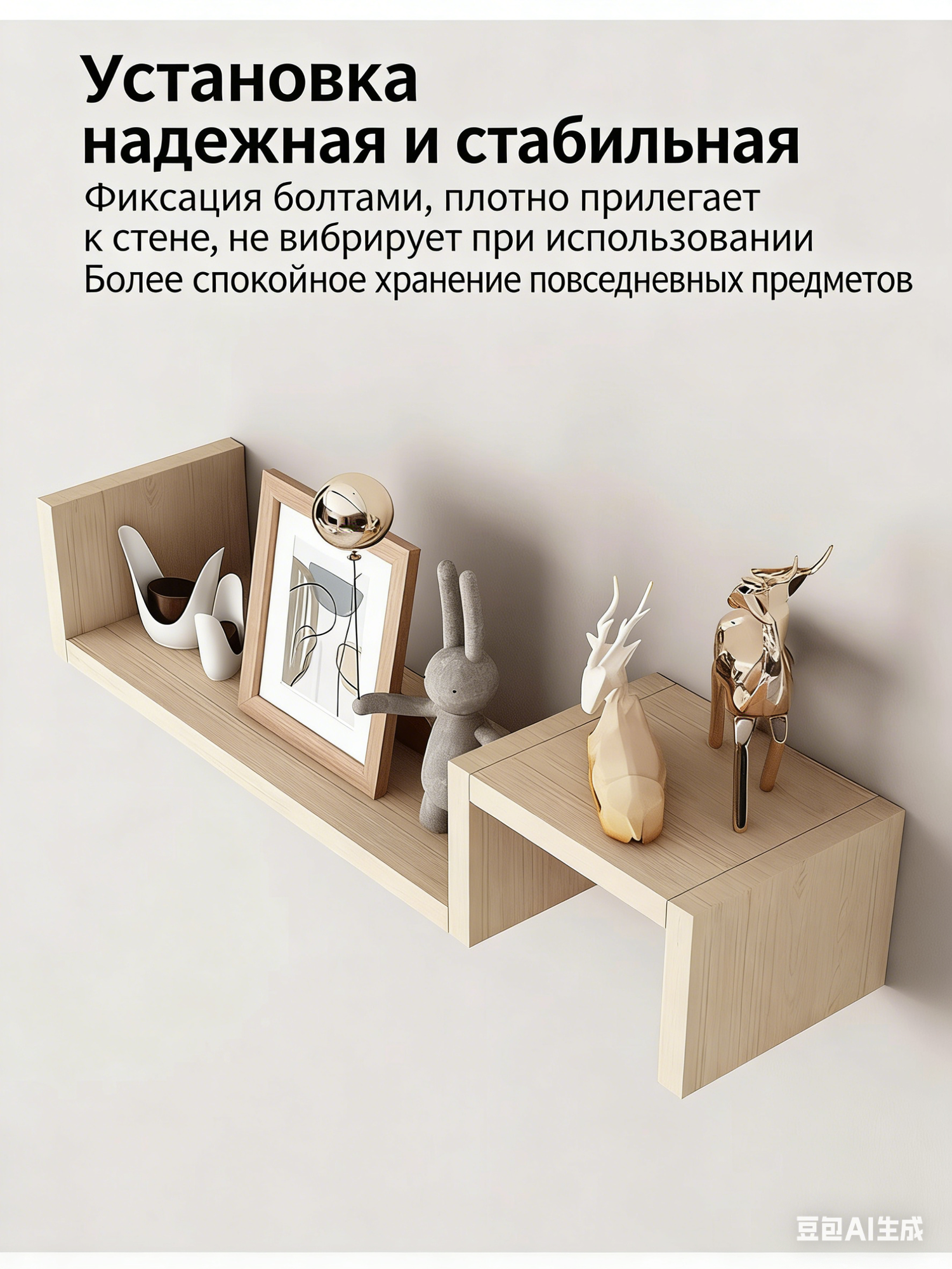 Креативные, декоративные, настенные стеллажи для хранения вещей, 58х10х12 см, 1 шт.