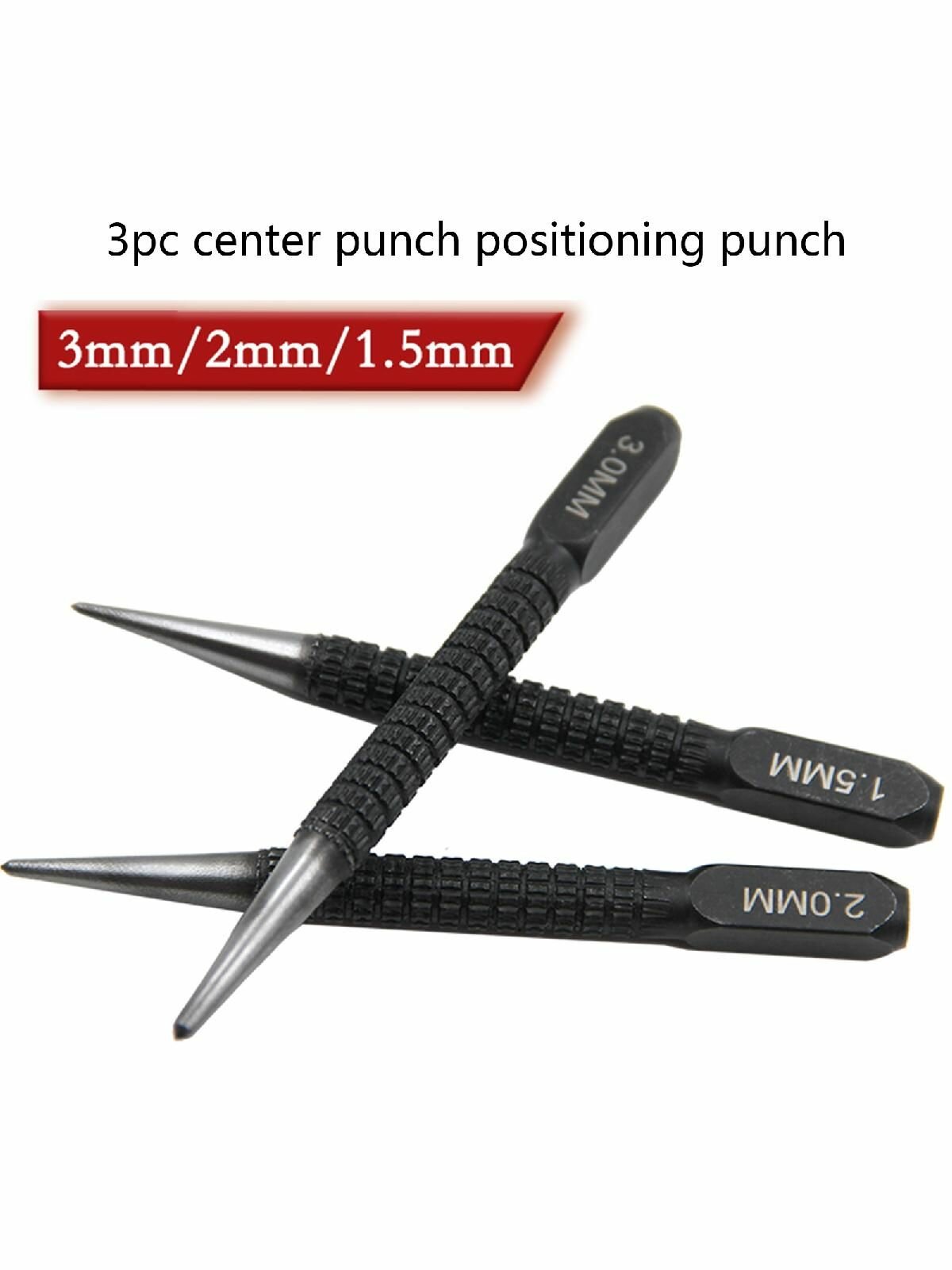 Кернер по металлу ударный набор 3 штуки, головки 1,5 2,0 3,0мм, бородок слесарный, добойник для крепежа, пробойник