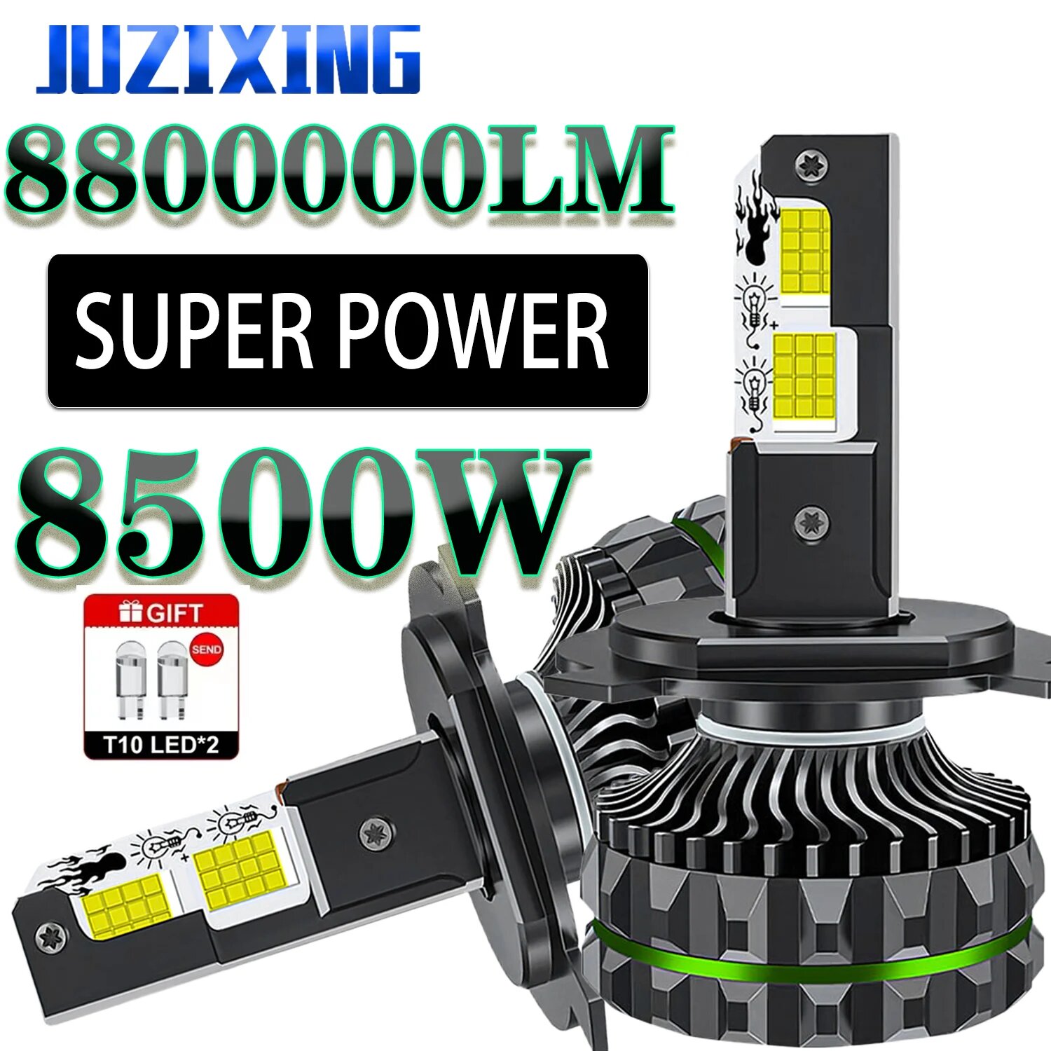 JUZIXING Светодиодная лампа для фар для автомобилей 8500 Вт Мощная лампа 6000K Canbus без 9012(HIR2)