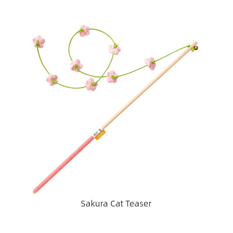Кошачья палочка с цветами вишни и колокольчиком, длинная ручка для игр котенка, игрушка для дома