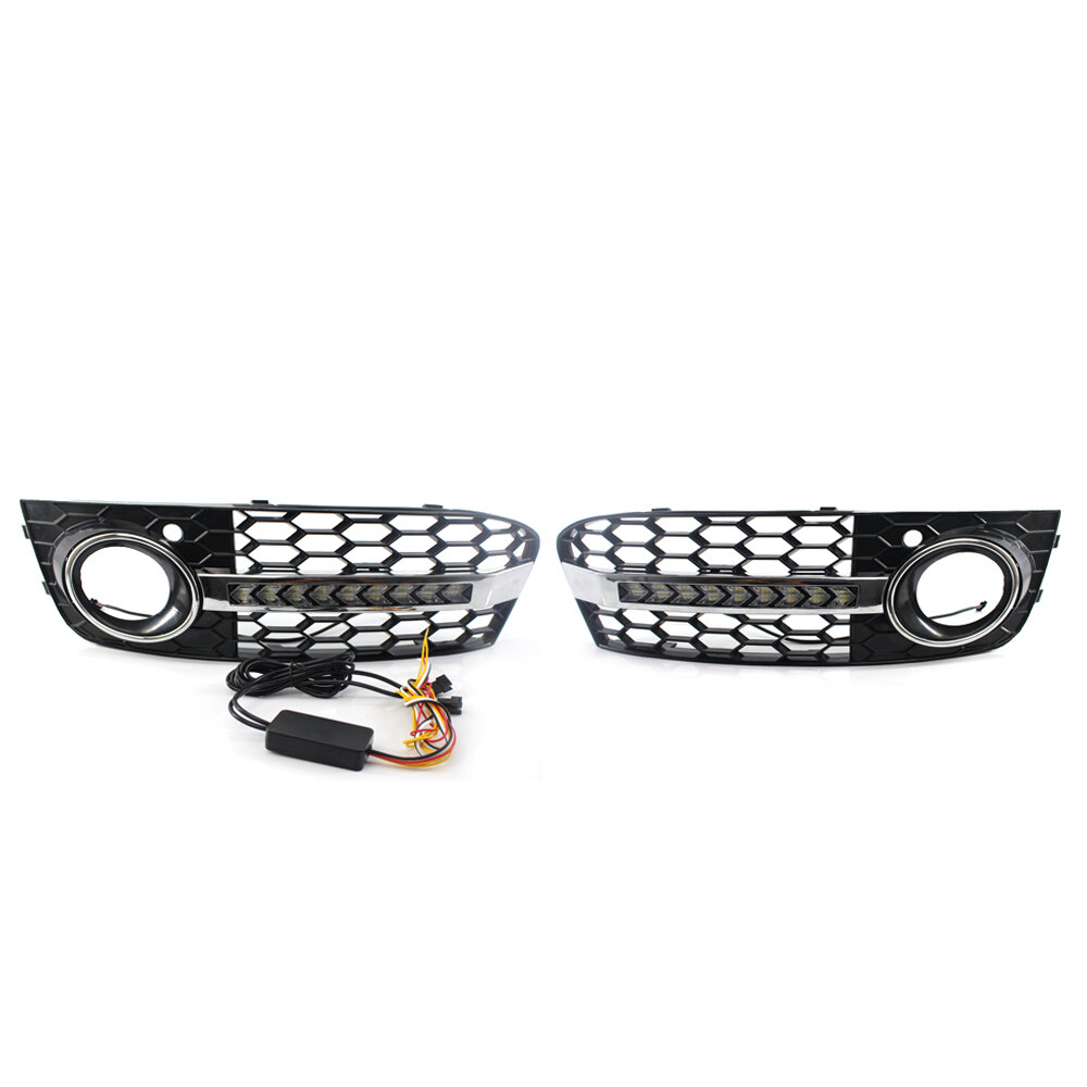 Фронтальные решетки для противотуманных фар Honeycomb Grille Led Turn L & R Mesh черного цвета, материал ABS, 1 пара (левая и правая), OE NO. 8KD 807 682;8KD 807 681, подходит для AUDI A4 B8 09-11