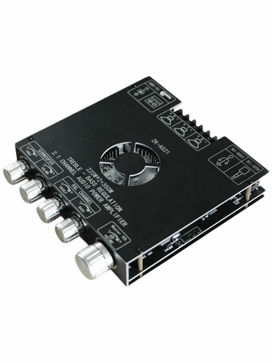 ZK-AS21 2,1-канальный TPA3255 Bluetooth-совместимый цифровой усилитель мощности, модуль платы сабвуфера с высокими басами 220WX2 + 350 Вт