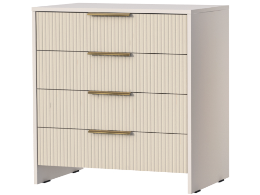 Комод четырехъячещный с МДФ-фасадами, золотые ручки, Кашемир/Тирамису