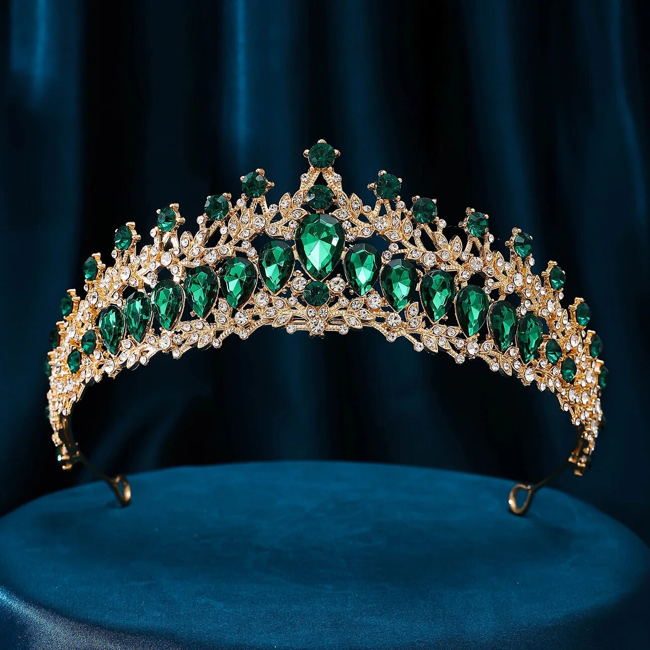 Зелёная кристалльная диадема George Black Style F Gold Green