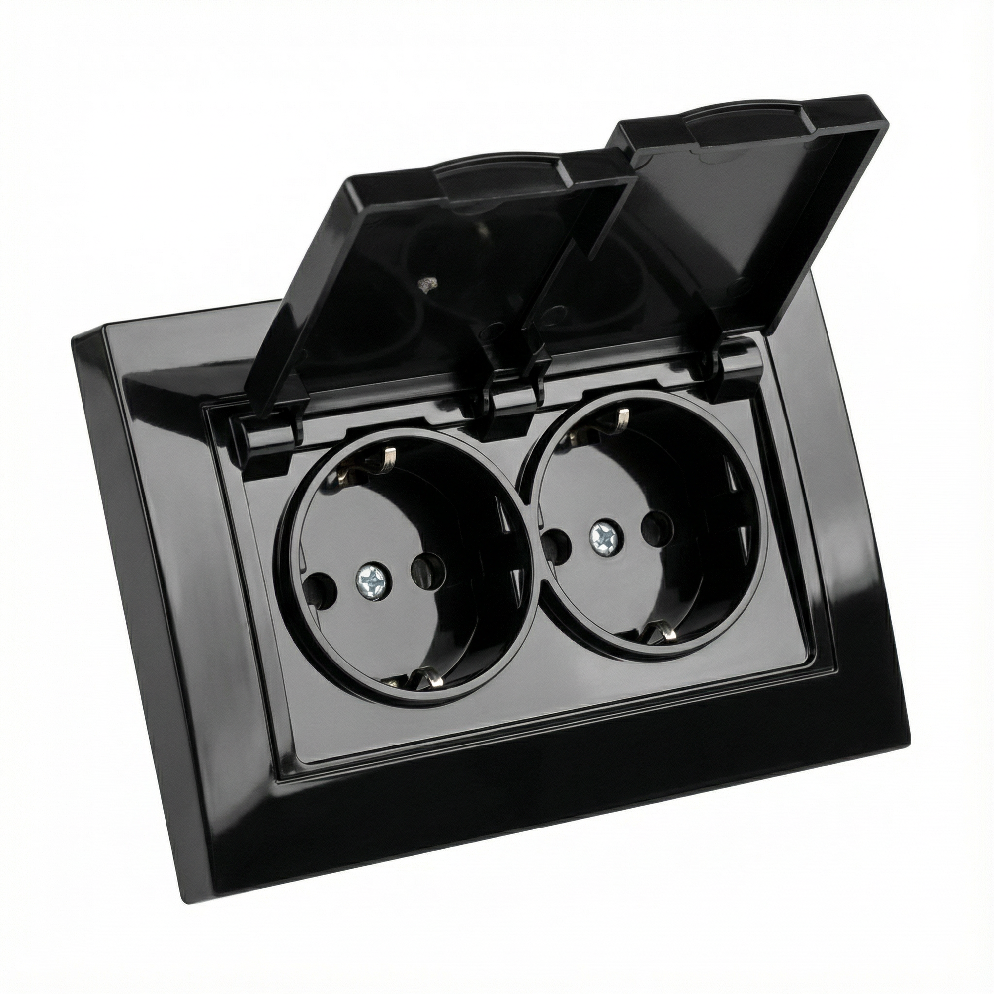 CTM 9202-55CP: Двойная розетка с крышкой черная, влагозащищенная, 16А, скрытый монтаж, Schneider Electric