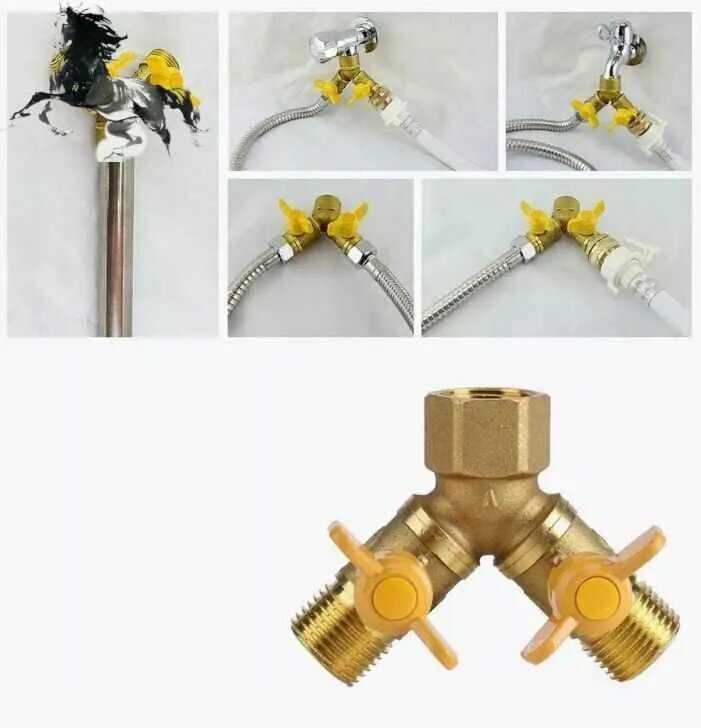 Тройник кран с шаровыми кранами латунь 1/2