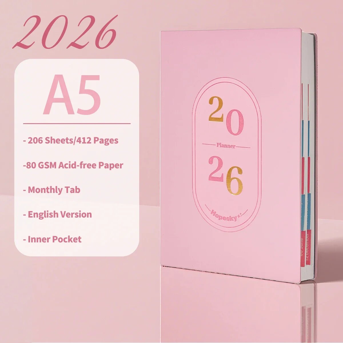 Планер 2026 A5 розовый, 412 страниц, английский