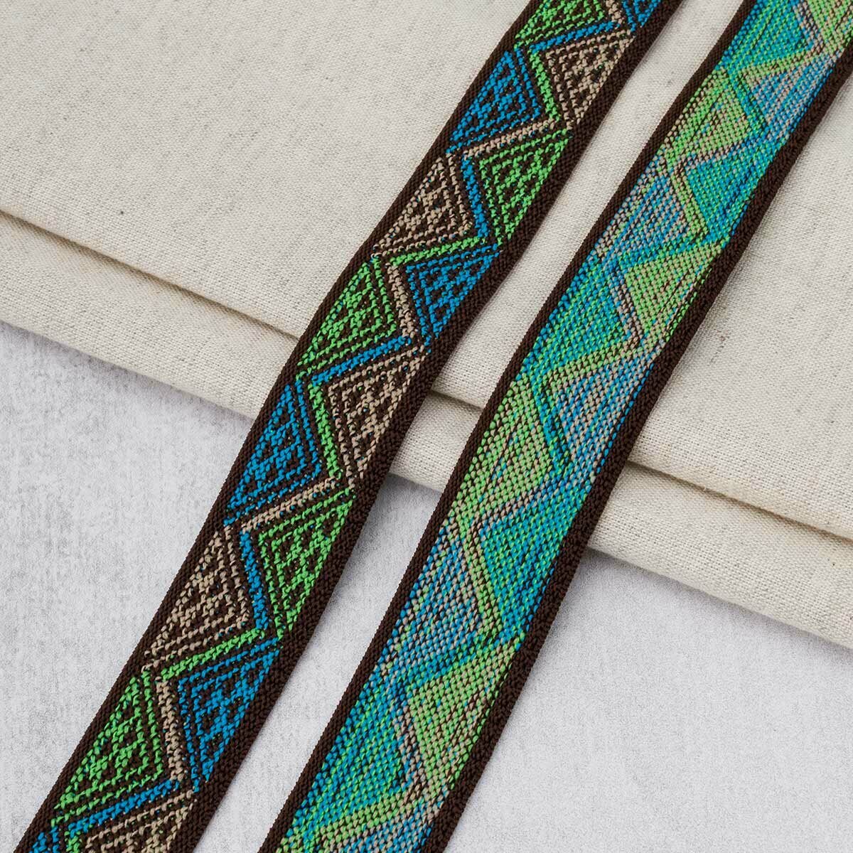 Лента декоративная эластичная жаккардовая, 25 мм х 20 м, цвет коричнево-салатовый